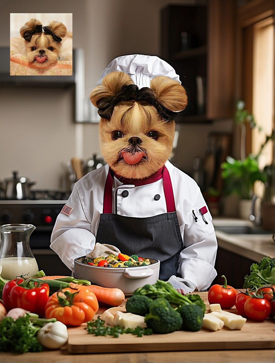 Personalized Chef Pet Portrait , Custom Digital Picture , Birthday Gift ...