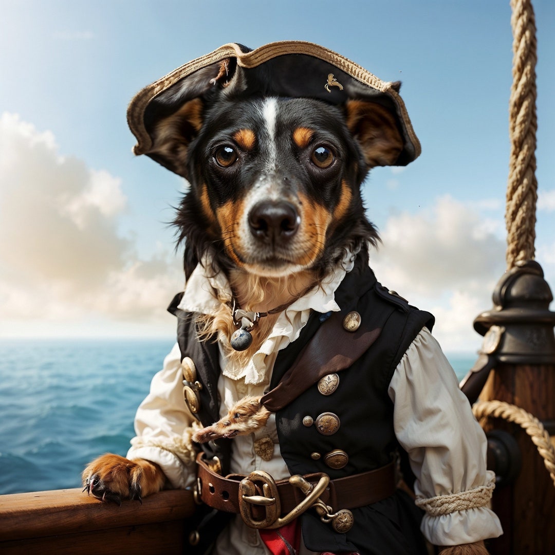 Pirate Pet Portrait , Custom Dog Art Picture , Personalized Cat Costume ...