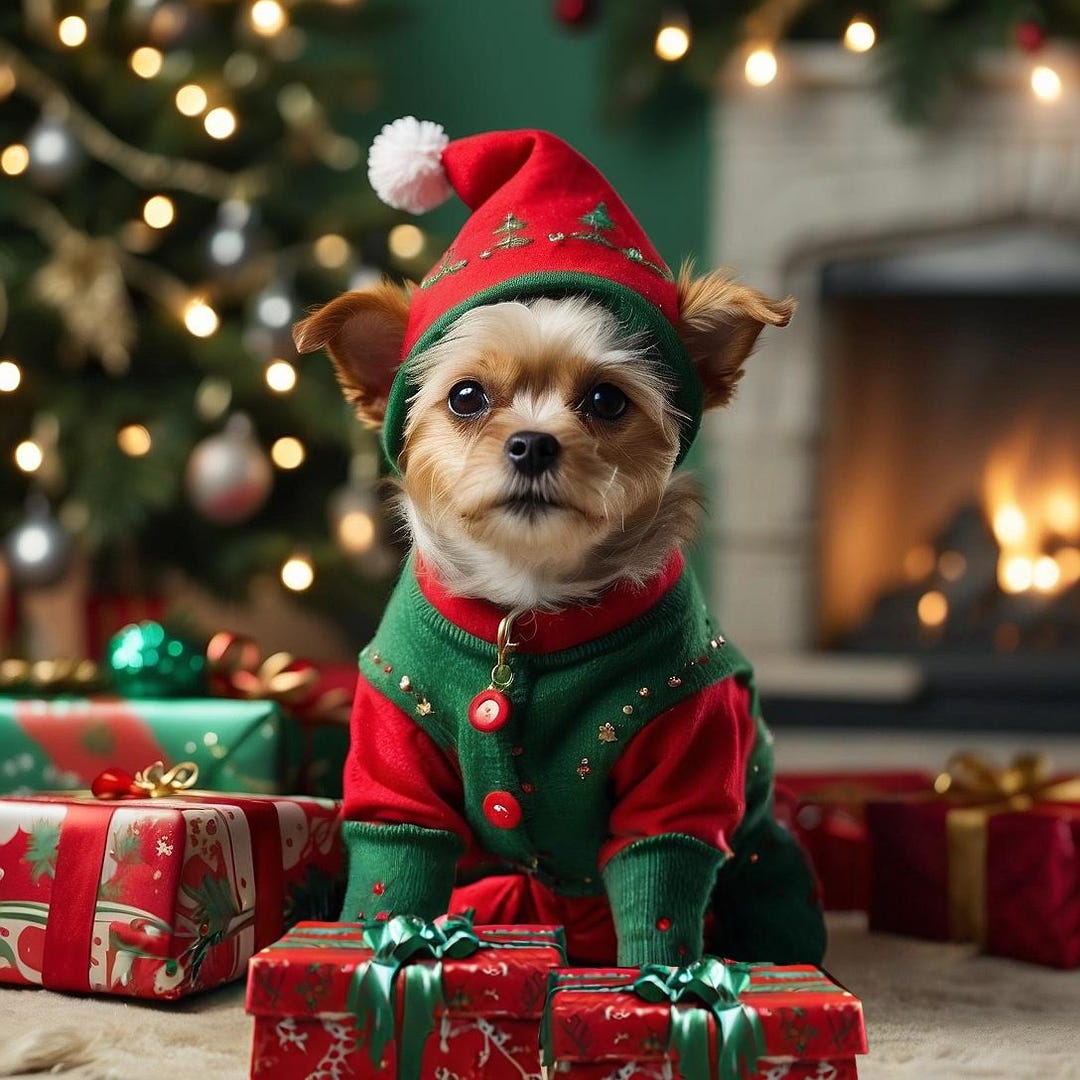 Christmas Costume Pet Portrait , Holiday Dog Digital Picture ...