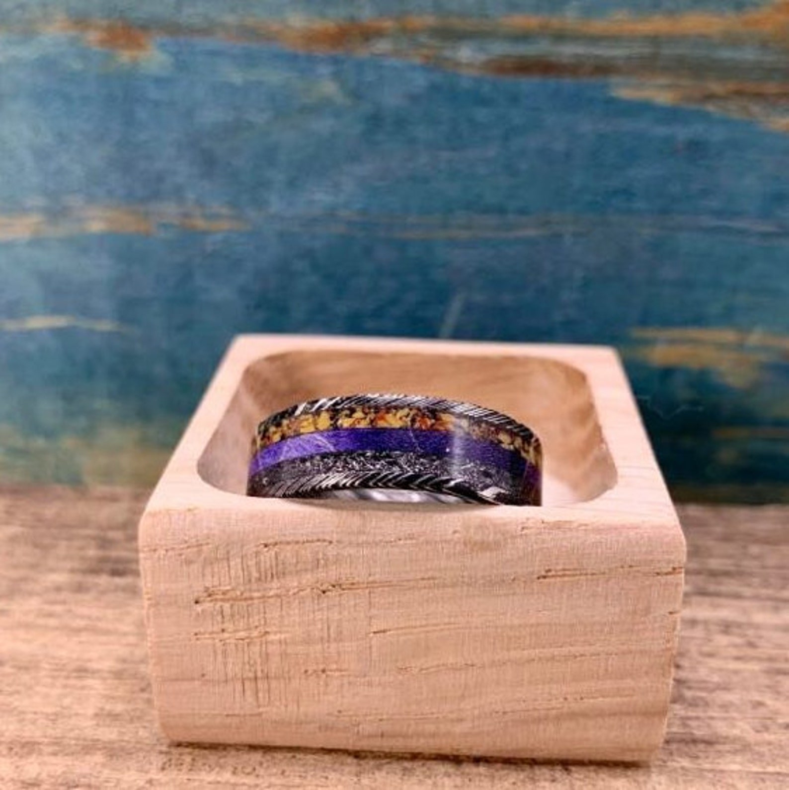Damascus Steel Ring With Dinosaur Bone Meteorite and Purple - Etsy