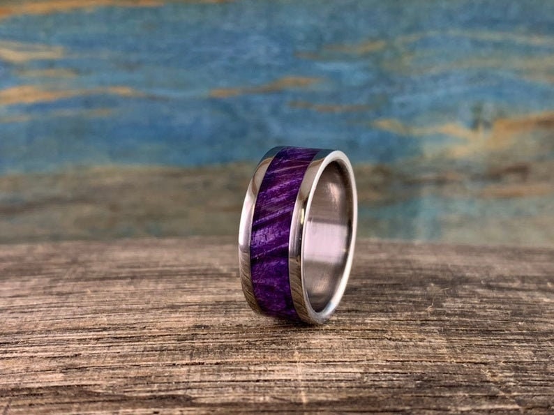 Mens Wedding Band Purple Wood Ring Male Engagement Ring - Etsy