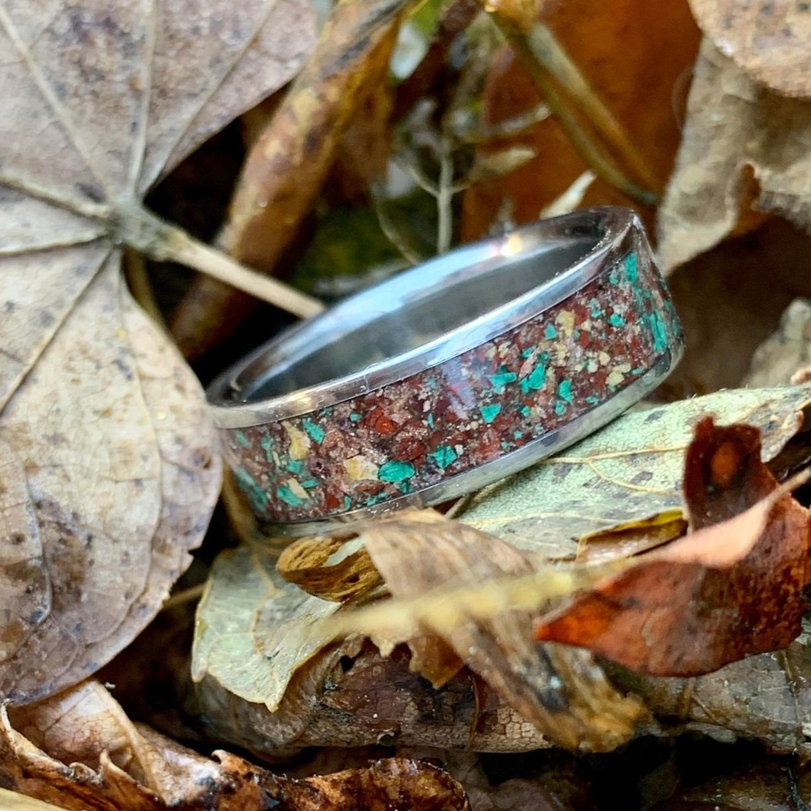 Autumn Walk - Fall Wedding Band- Red Goldstone, Yellow Jasper and ...