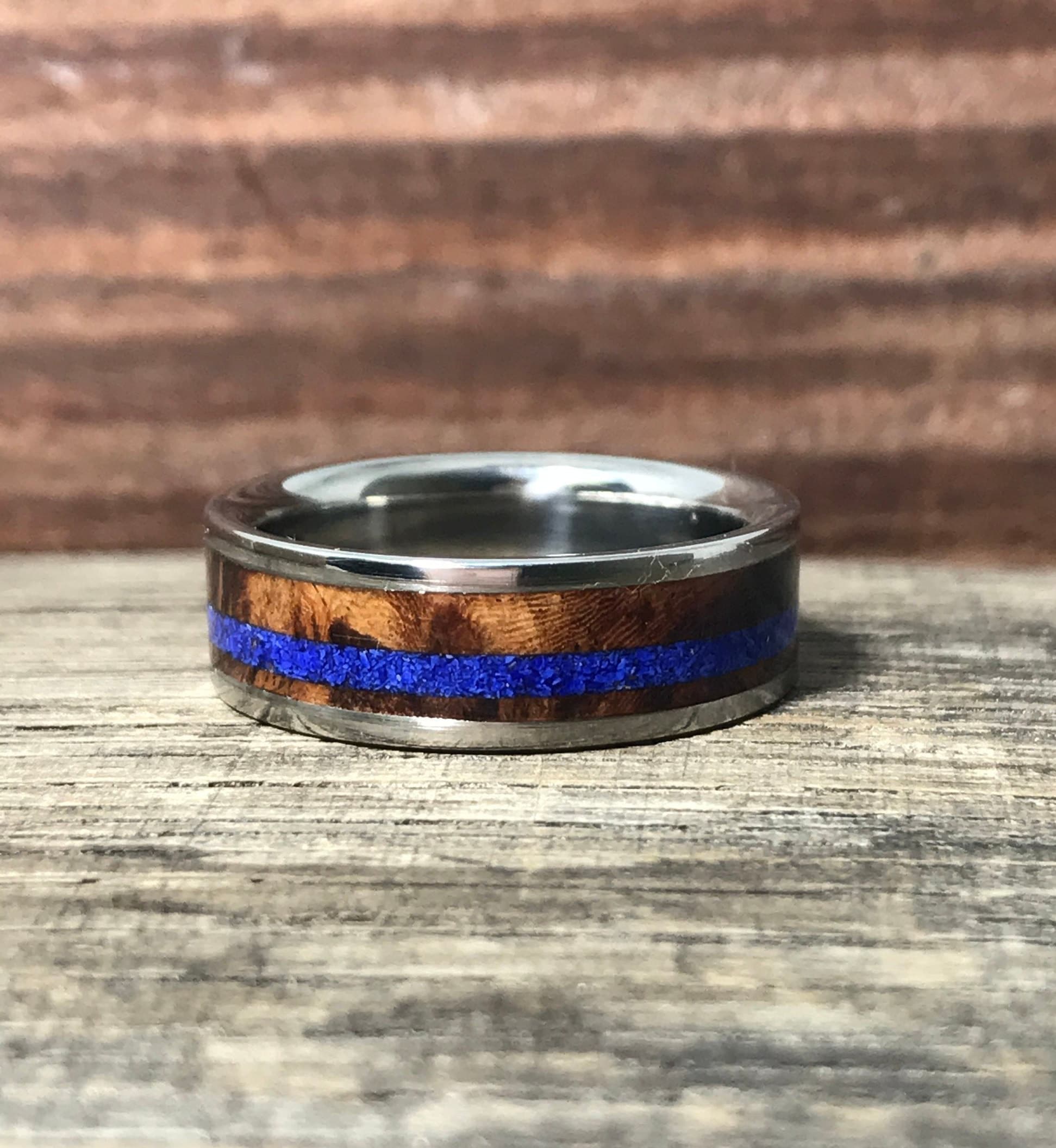 Titanium Ring with Amboyna Burl and Lapis Lazuli Men's | Etsy