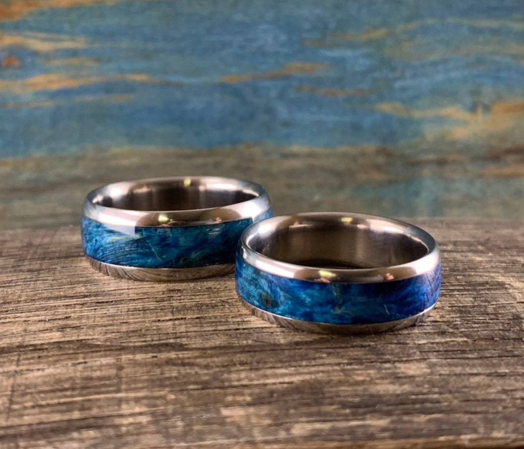 His and Hers Wedding Band Set Titanium Rings with Blue Box | Etsy
