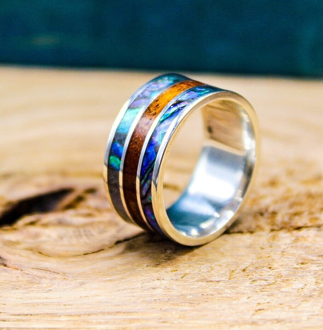 Abalone Ring - Sterling Silver Ring With Abalone and Mahogany - Men's ...