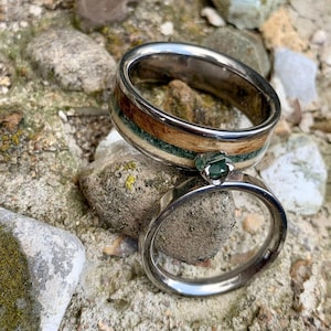 Moss Agate Engagement Ring With Matching Wedding Band - English Oak ...