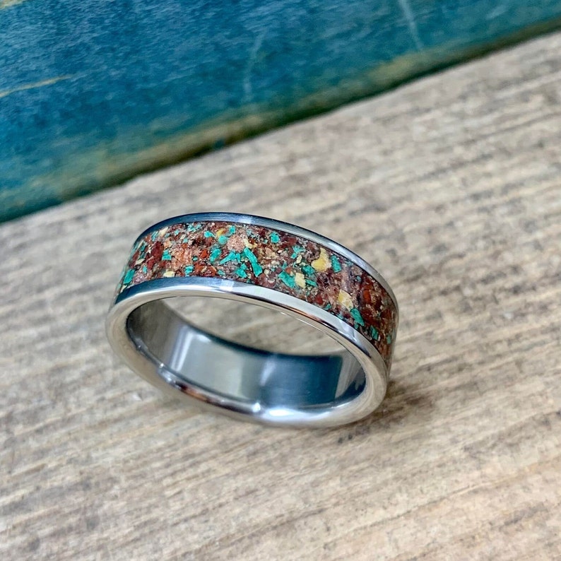 Autumn Walk - Fall Wedding Band- Red Goldstone, Yellow Jasper and ...