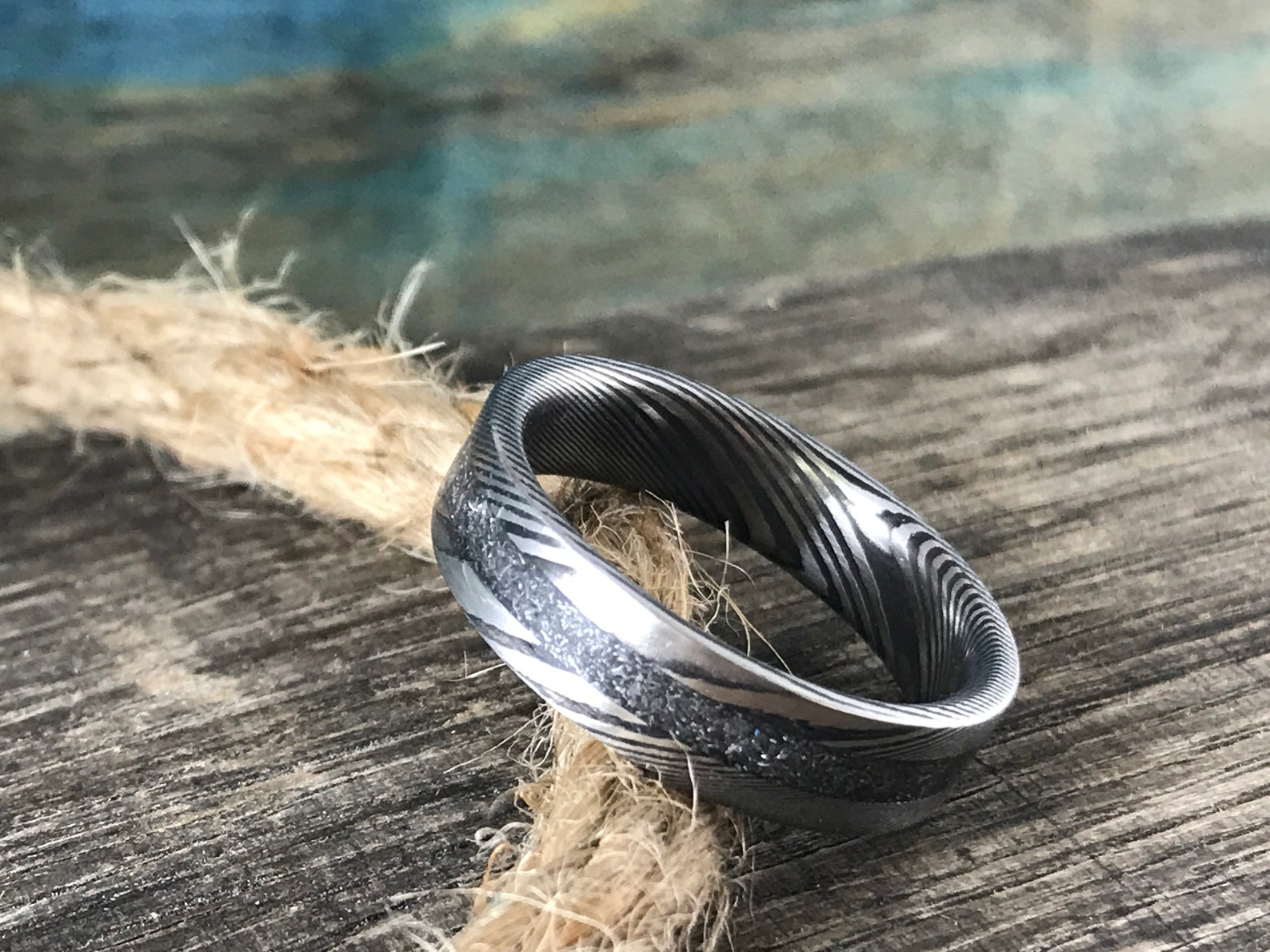 Damascus Steel Ring Meteorite Ring Men Wedding Band for | Etsy