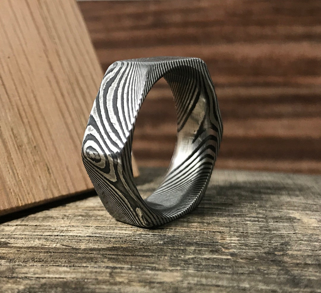 Damascus Steel Ring - Men's Stainless Steel Ring -custom Made Ring ...