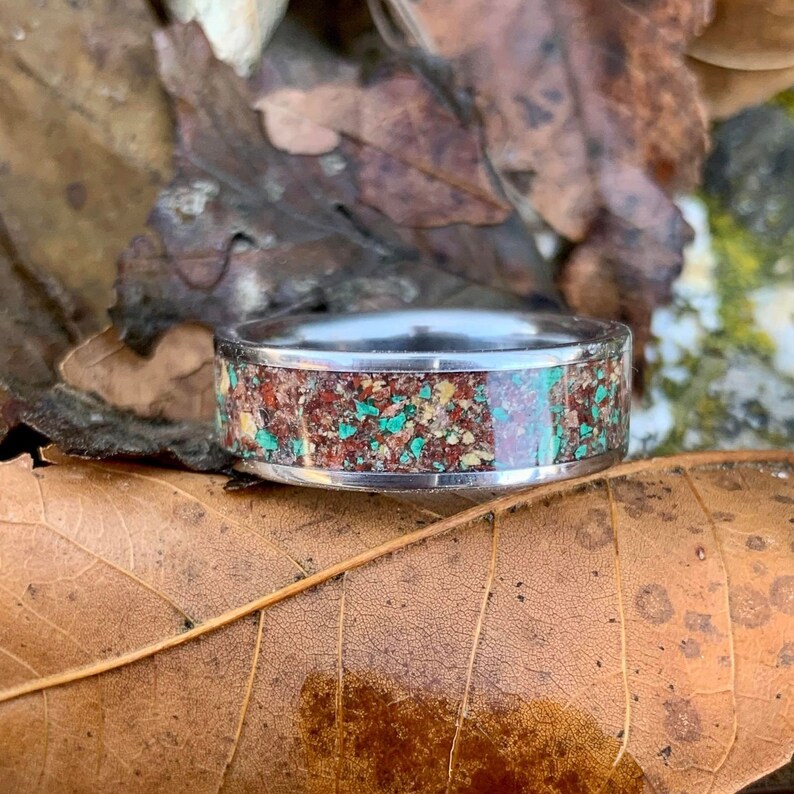 Autumn Walk - Fall Wedding Band- Red Goldstone, Yellow Jasper and ...