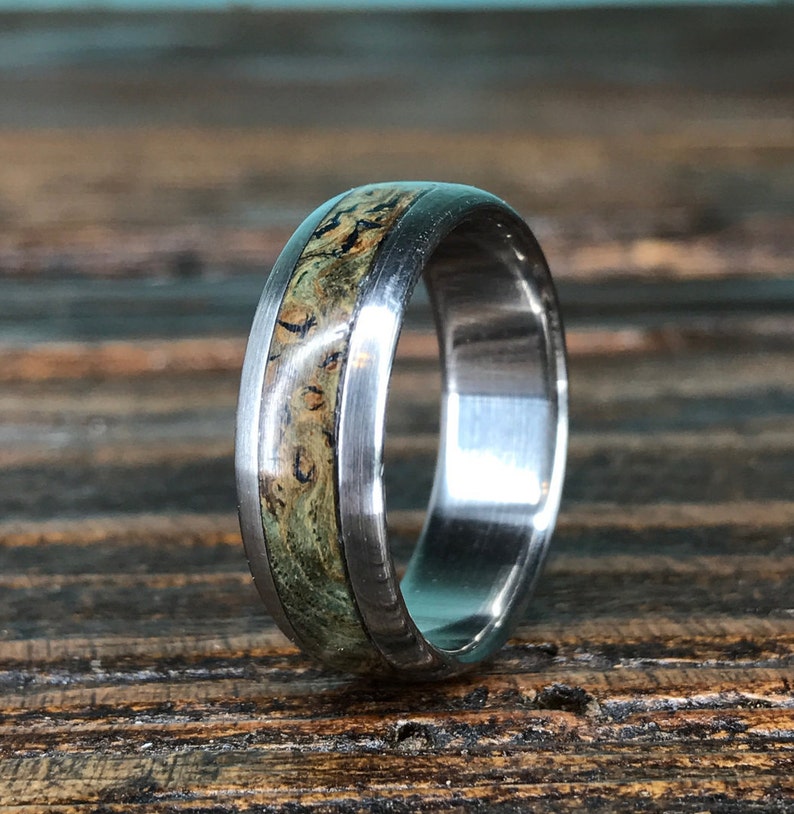 Men's Wedding Band - Custom Titanium Ring With Black Ash Burl Wood ...