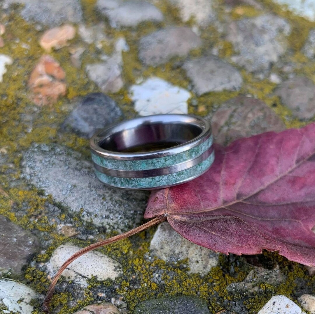 Moss Agate Ring- Titanium Ring Mens Wedding Band - Non Traditional Male ...