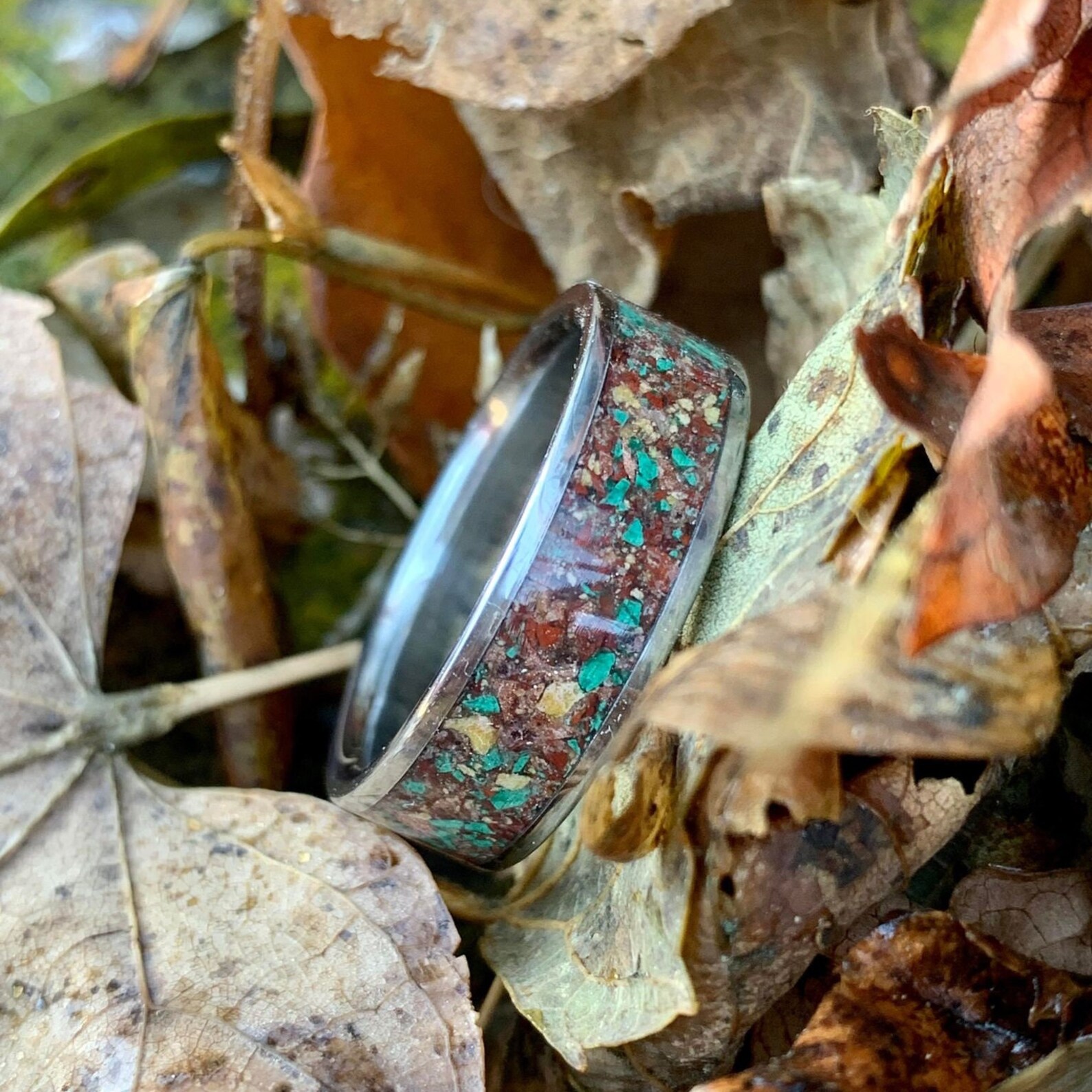 Autumn Walk - Fall Wedding Band- Red Goldstone, Yellow Jasper and ...