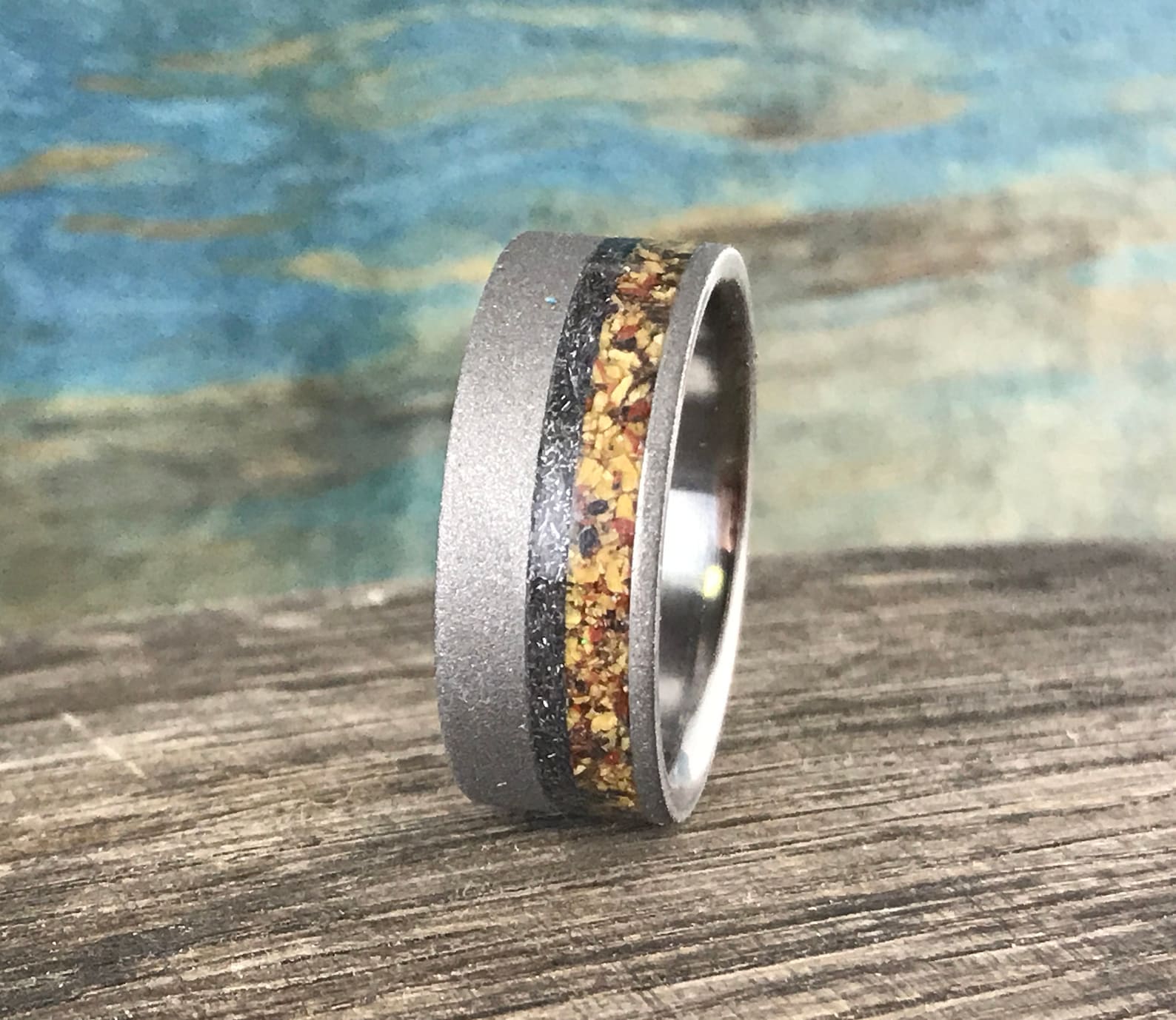 Meteorite and Dinosaur Bone Mens Ring Sandblasted Titanium | Etsy