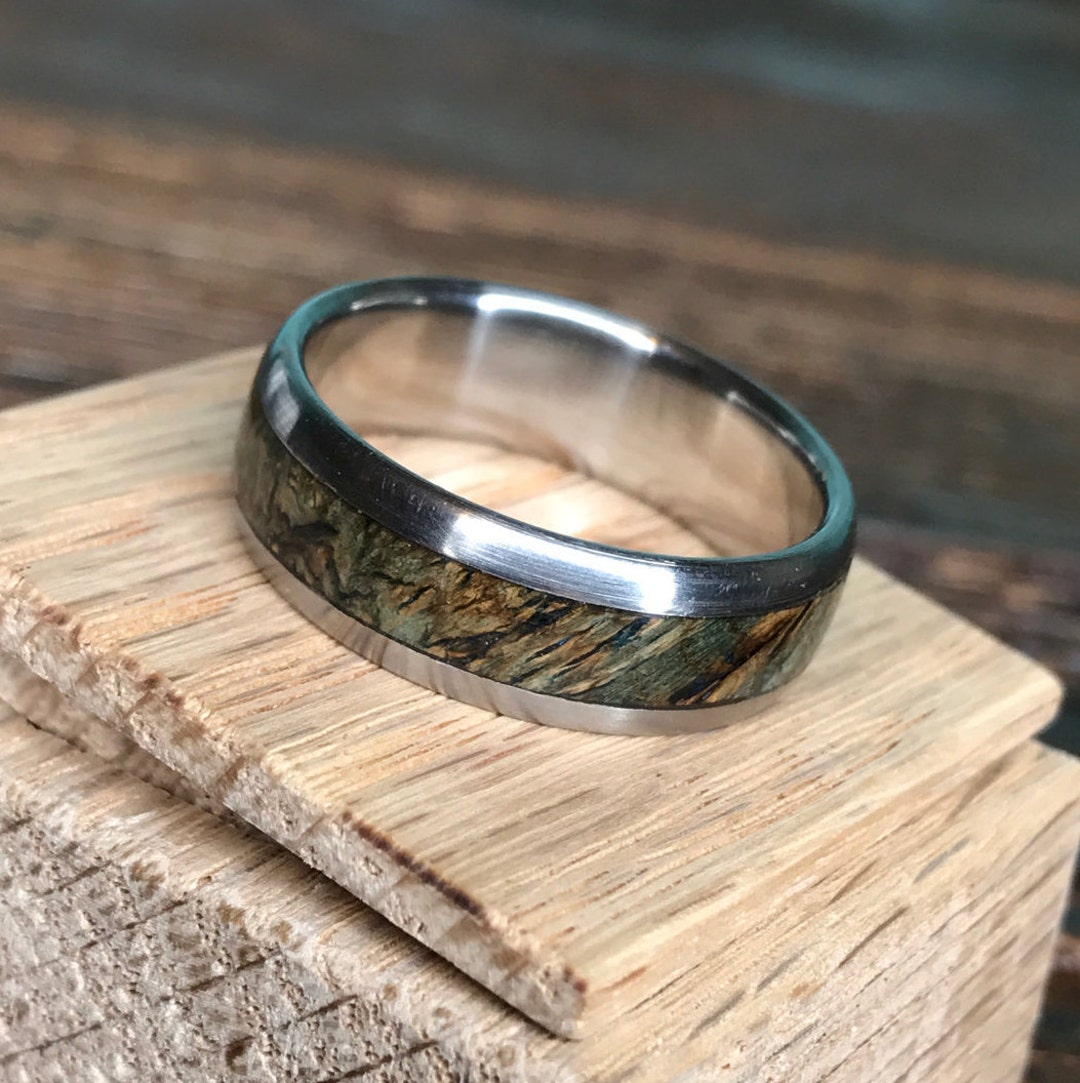 Men's Wedding Band - Custom Titanium Ring With Black Ash Burl Wood ...