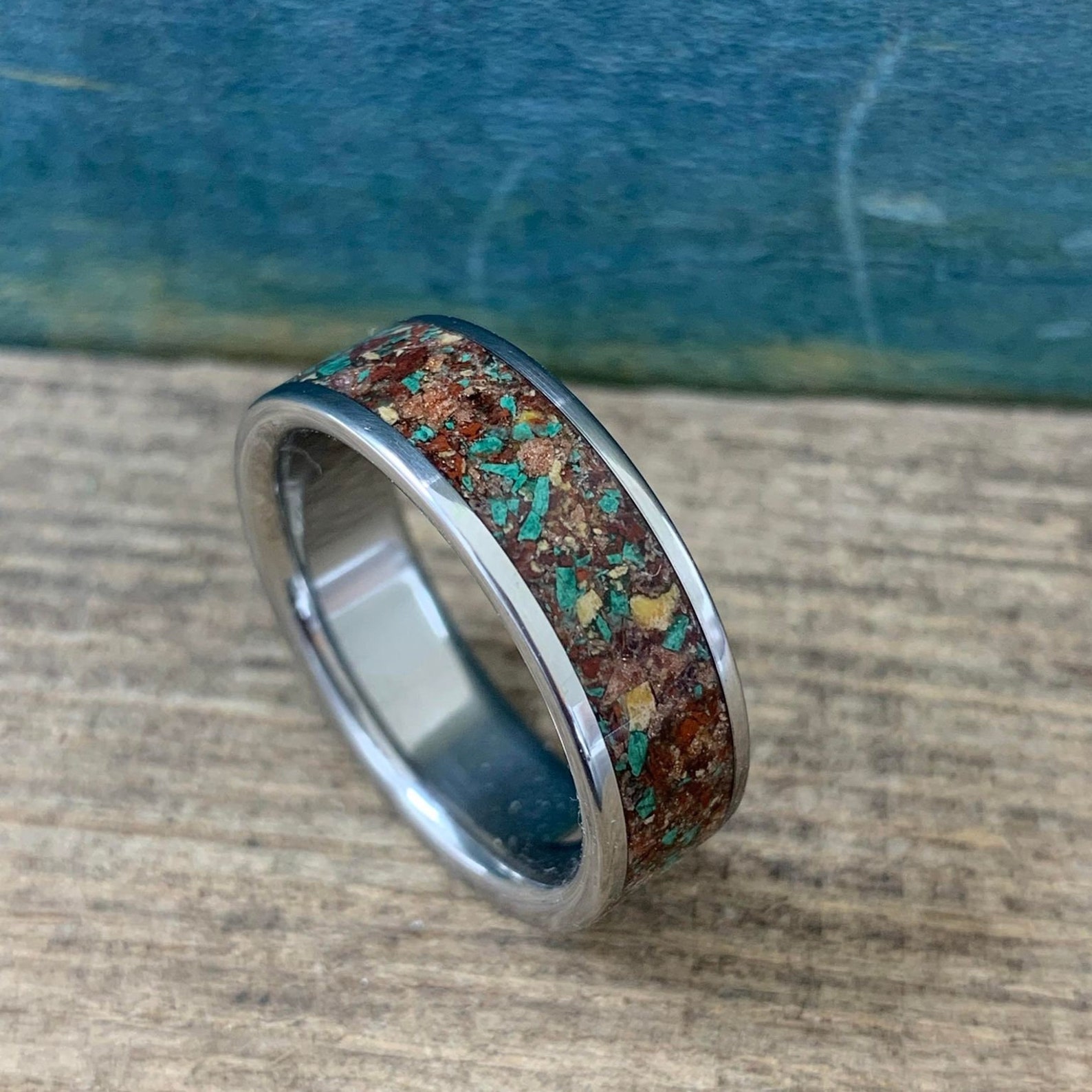 Autumn Walk - Fall Wedding Band- Red Goldstone, Yellow Jasper and ...