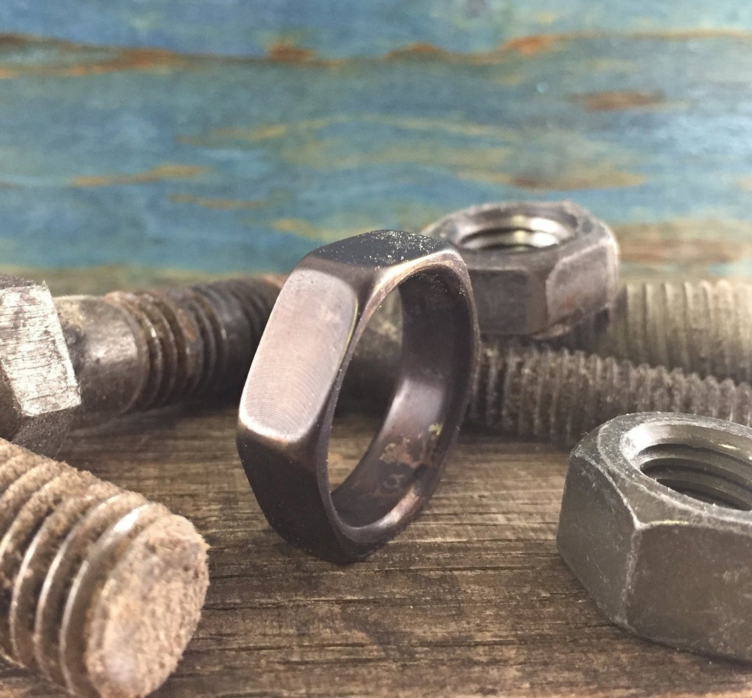 Mens Titanium Ring - Unique Hex Nut Ring Men's Wedding Band- Custom ...
