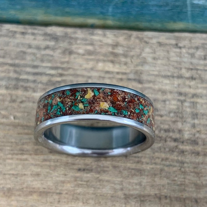 Autumn Walk - Fall Wedding Band- Red Goldstone, Yellow Jasper and ...