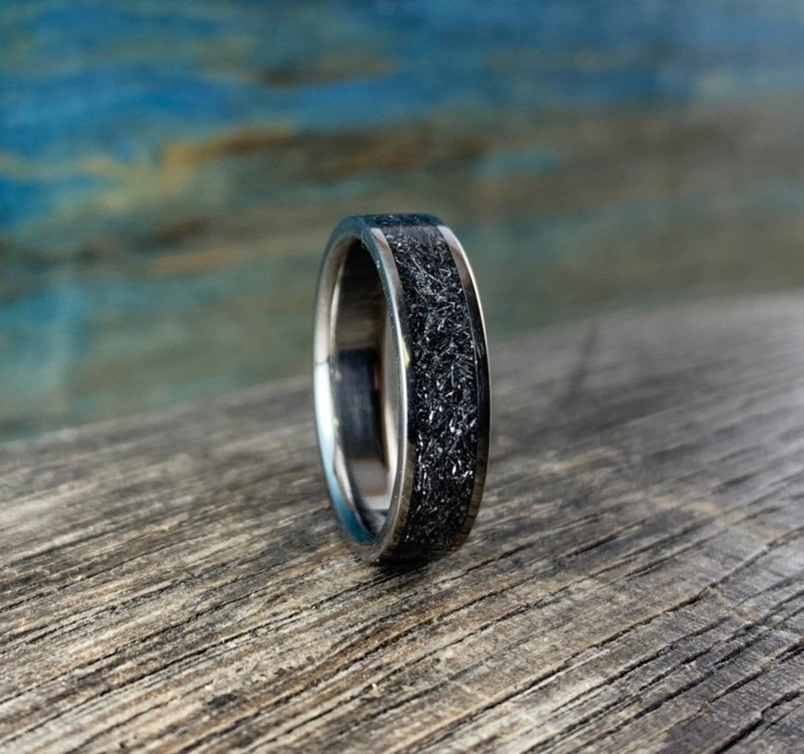Meteorite Ring Titanium Wedding Ring With Gibeon Meteorite | Etsy