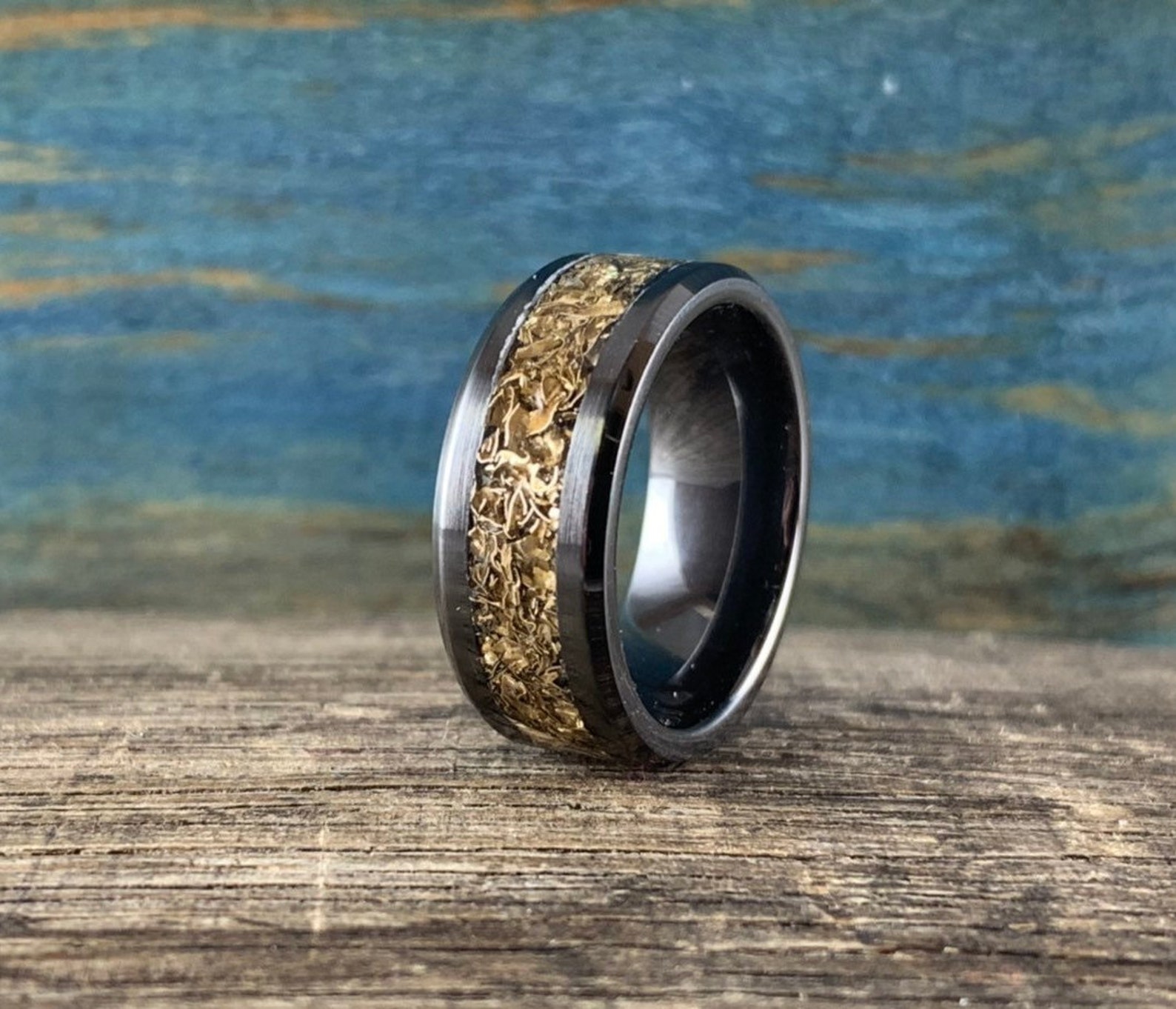 Black Ceramic Ring 14k Gold Men's Wedding Band - Etsy