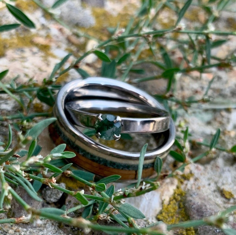 Moss Agate Engagement Ring With Matching Druid Wedding Band - Etsy