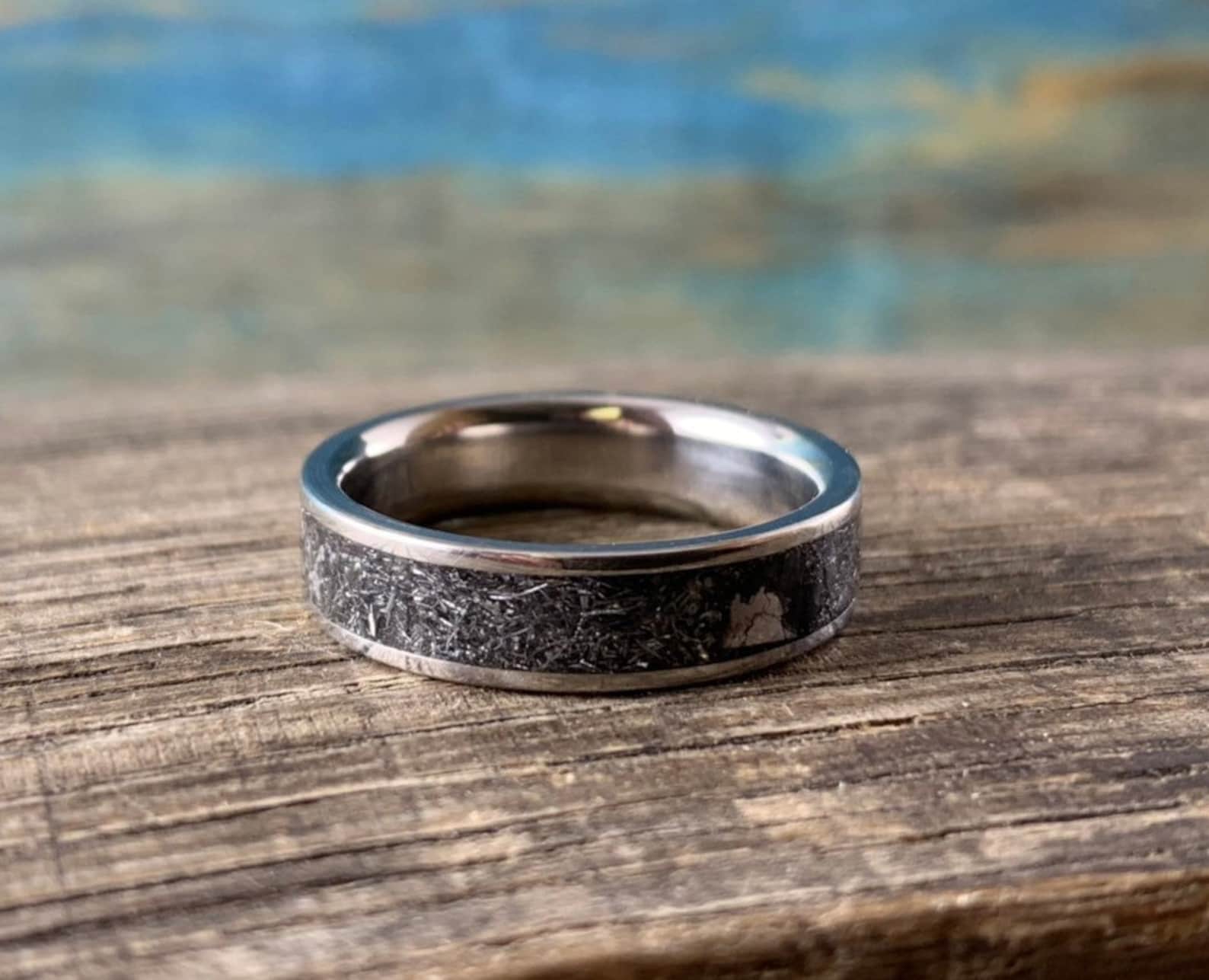 Meteorite Ring Titanium Wedding Ring With Gibeon Meteorite | Etsy