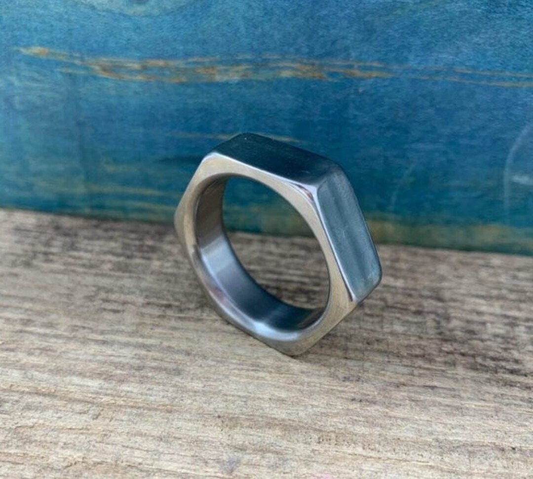 Hexagonal Ring for Him - Titanium Ring for Men - Handcrafted Hardware ...