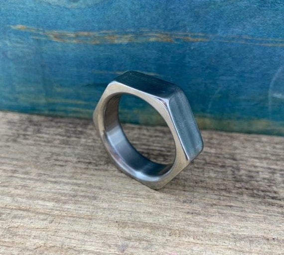 Hexagonal Ring for Him Titanium Ring for Men Handcrafted | Etsy