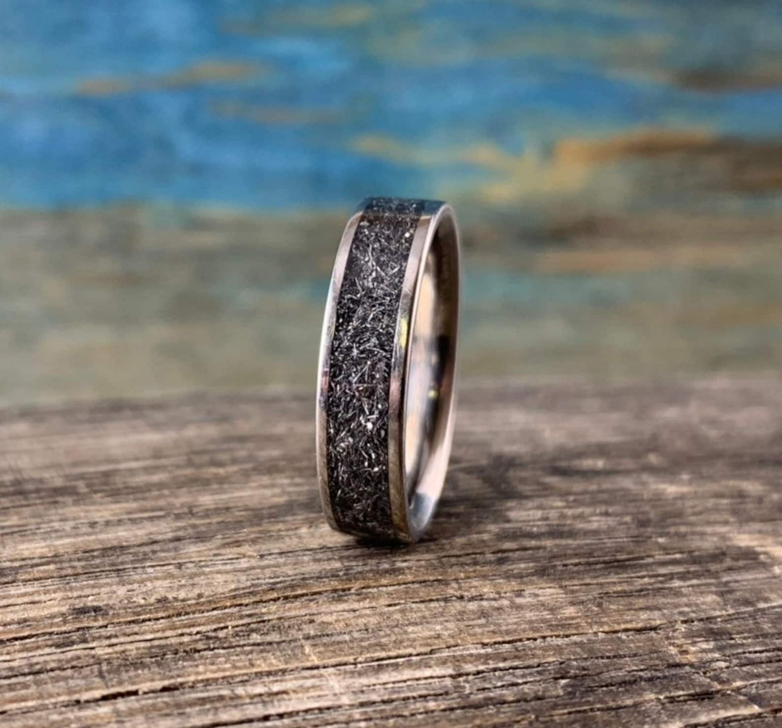 Meteorite Ring Titanium Wedding Ring With Gibeon Meteorite | Etsy