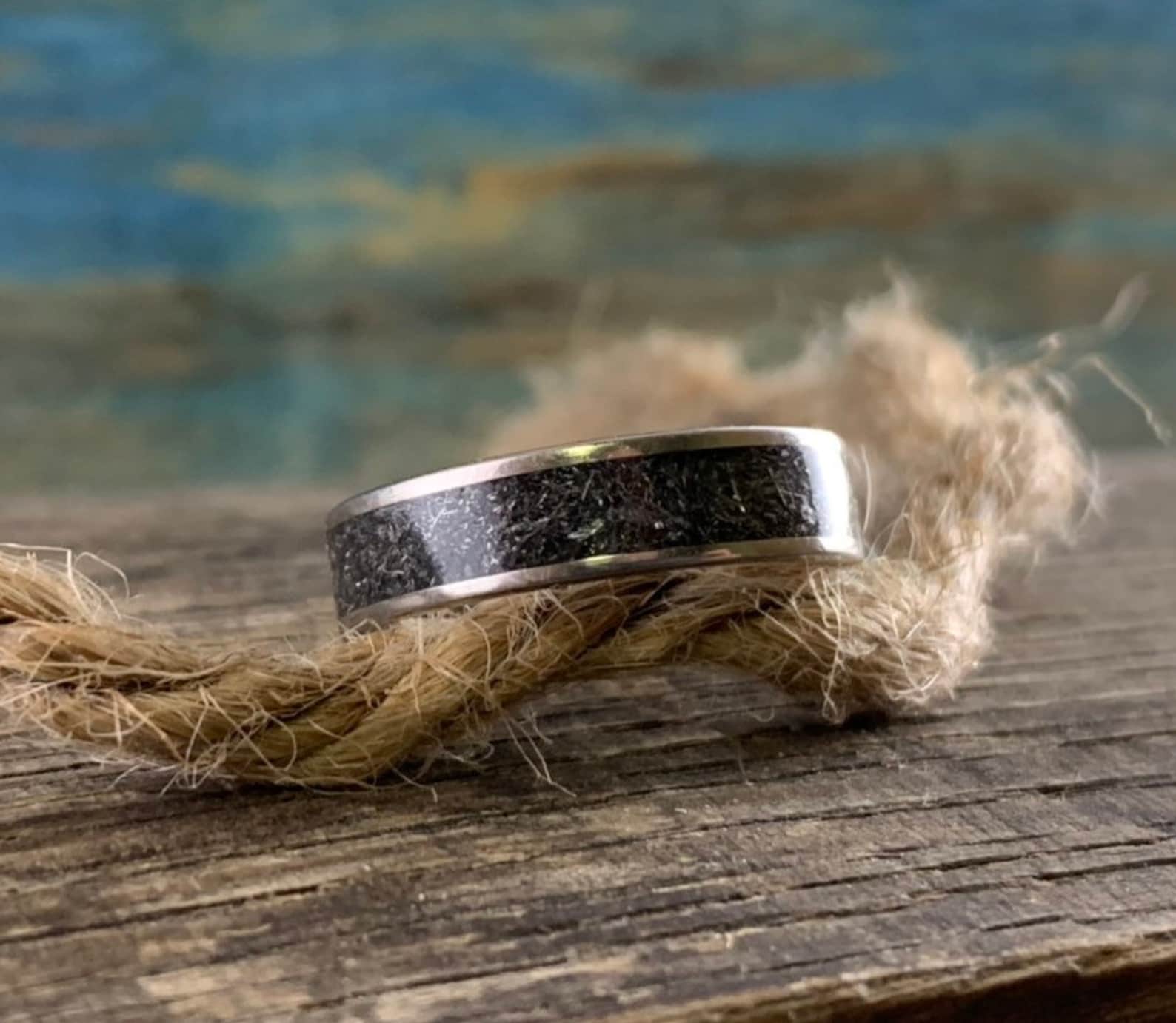 Meteorite Ring Titanium Wedding Ring With Gibeon Meteorite | Etsy