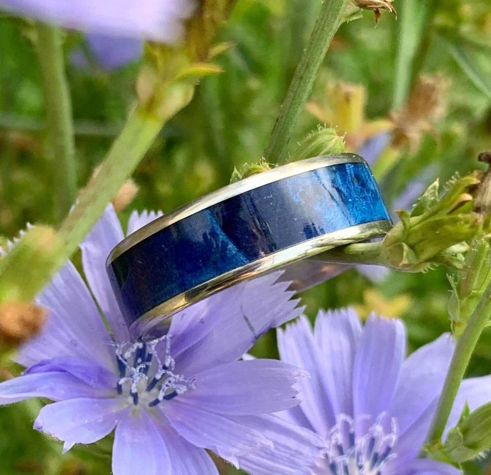 Titanium Ring With Blue Wood Inlay Mens Wedding Ring Blue - Etsy