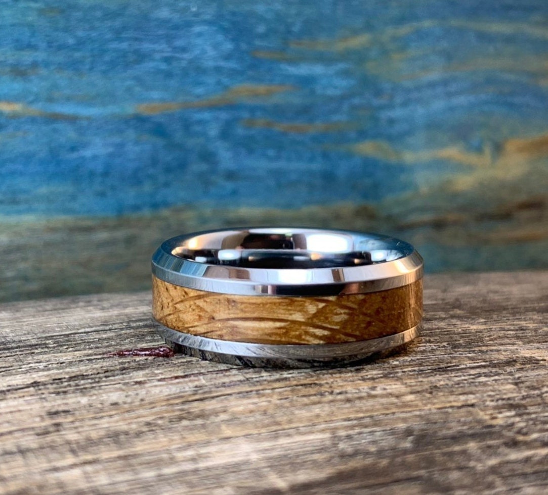 Handmade Products 6mm Whiskey Barrel Rings for Men Silver Tungsten Mens ...