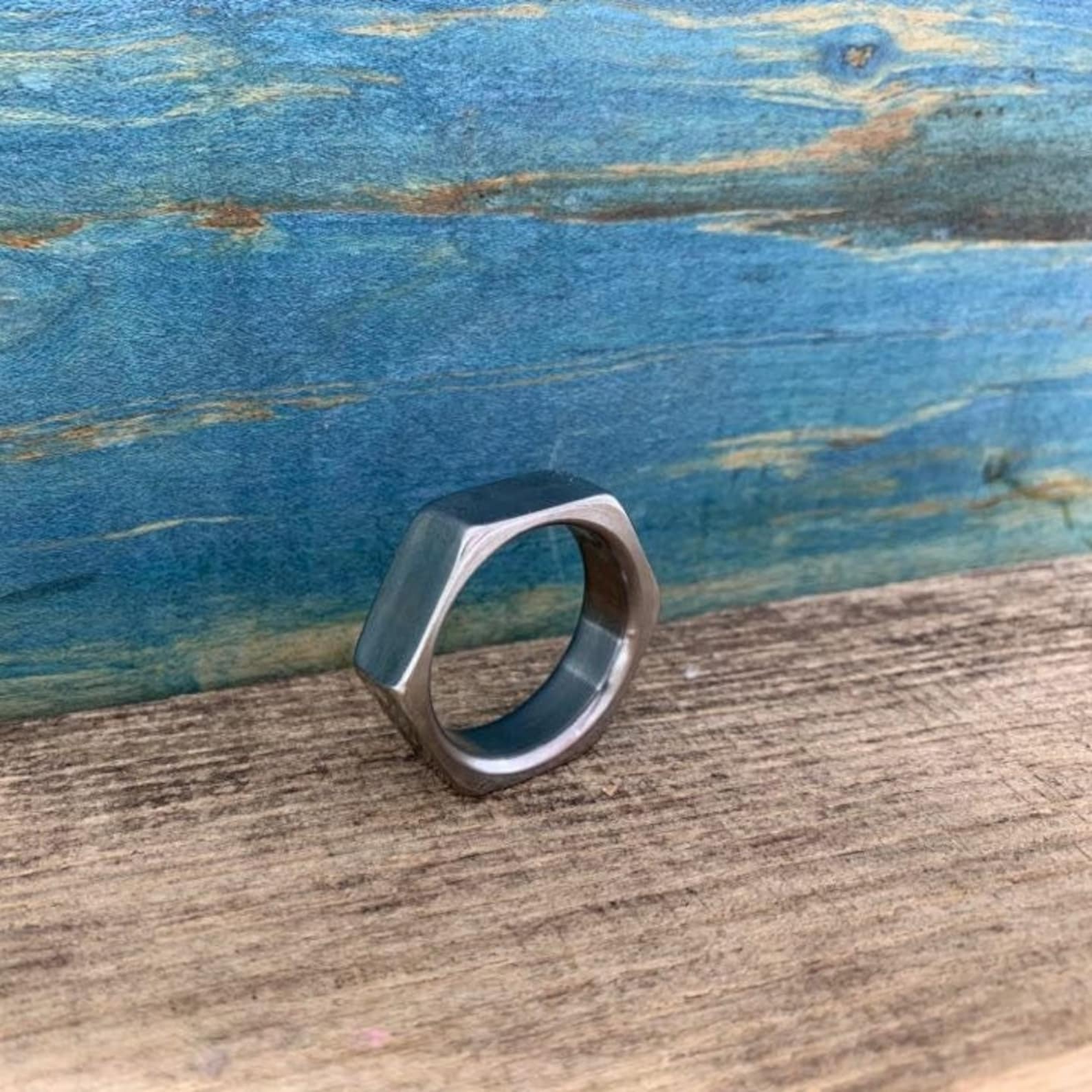Hexagonal Ring for Him Titanium Ring for Men Handcrafted - Etsy
