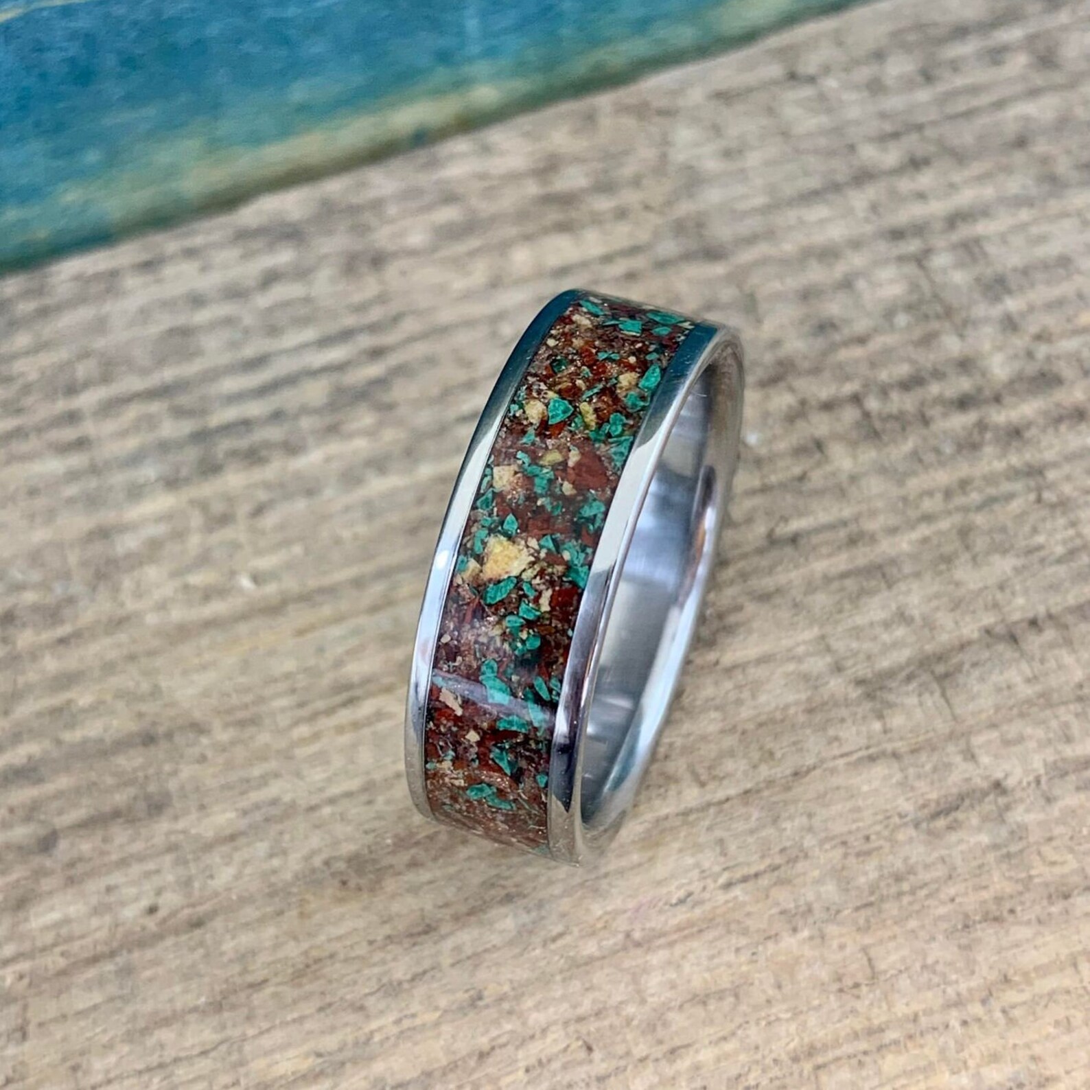 Autumn Walk - Fall Wedding Band- Red Goldstone, Yellow Jasper and ...