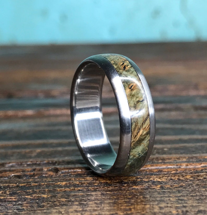 Men's Wedding Band - Custom Titanium Ring With Black Ash Burl Wood ...