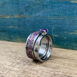 Amethyst Matching His and Hers Wedding Band Set - Meteorite and ...