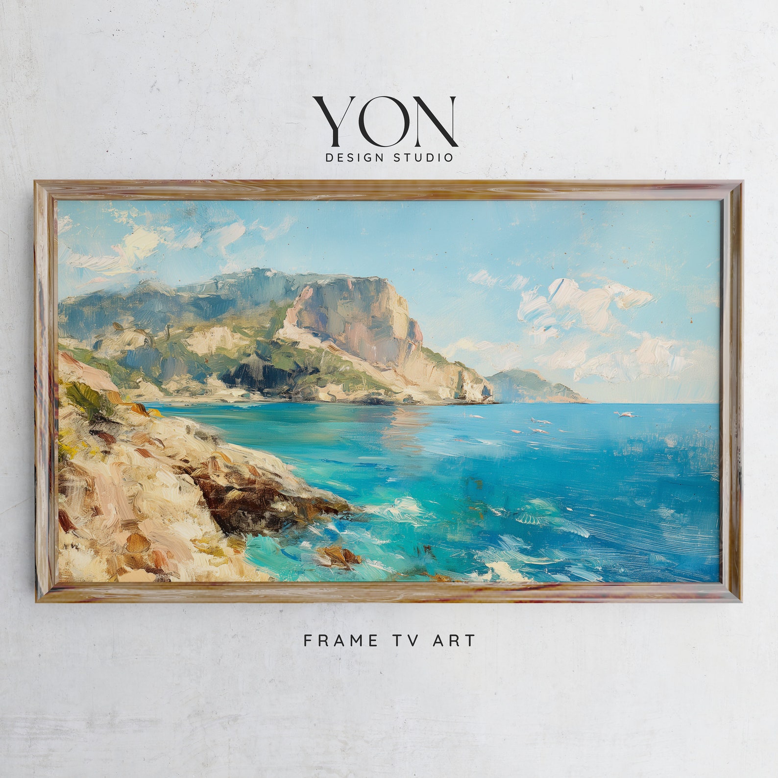 Sardinia Cliff Frame TV Art | Ocean Painting | Coastal Scene | Bright ...