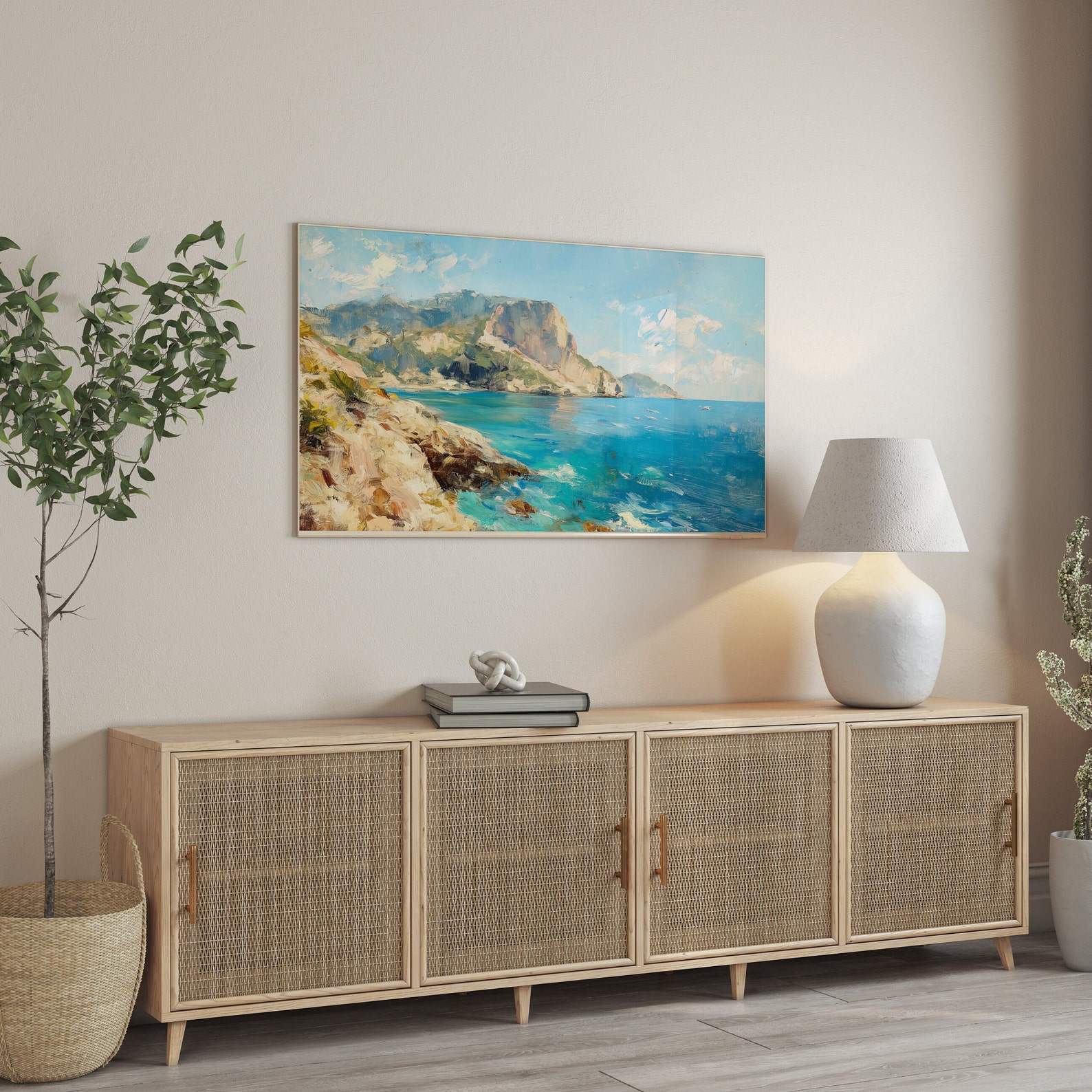Sardinia Cliff Frame TV Art | Ocean Painting | Coastal Scene | Bright ...