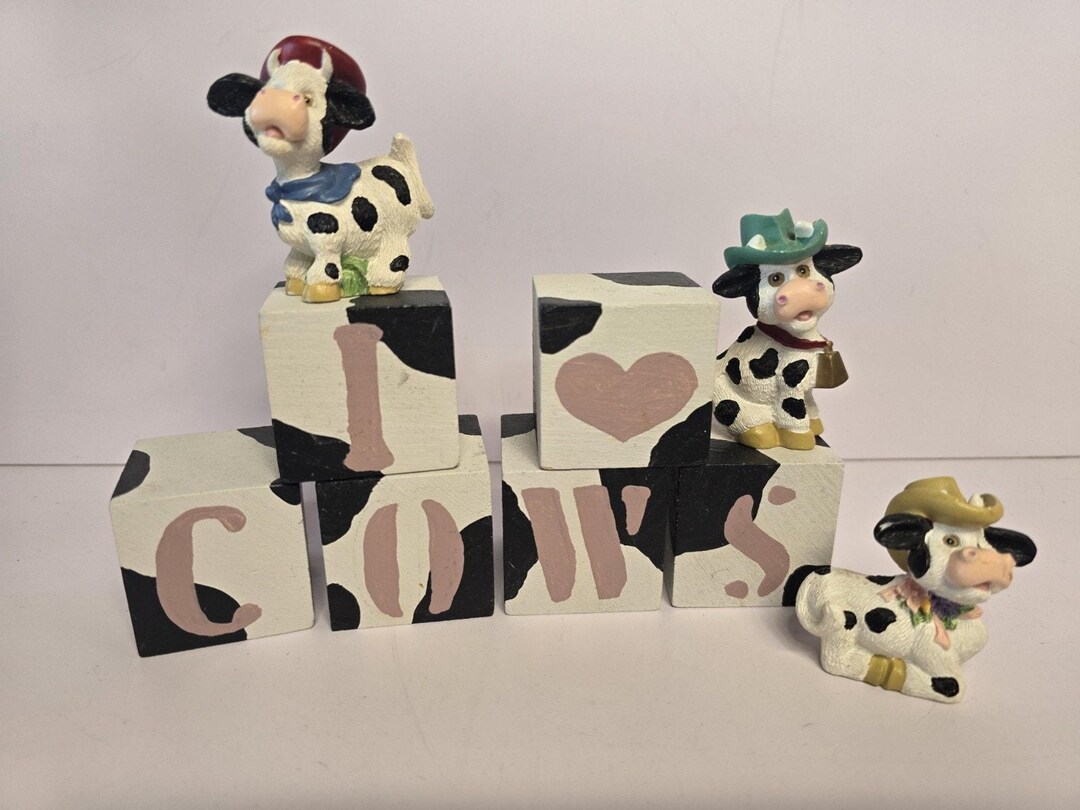 I Heart Cows Wooden Blocks and 3 Cow Figurines - Etsy