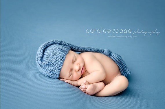 Denim Blue Newborn Tassel Hat Sleepy Baby Stocking Cap long tail elf soft blue newborn baby boy photography prop