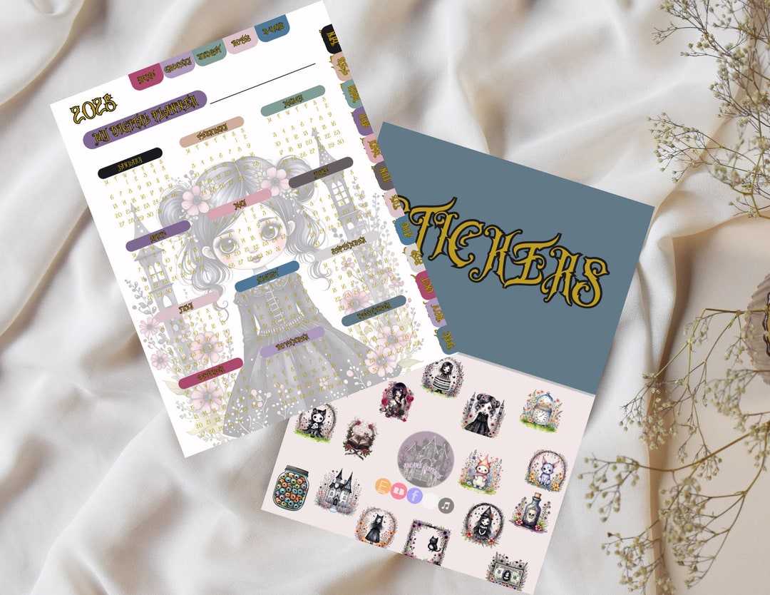 2025 Goth Style Digital Planner With Pre-cropped Stickers for Goodnotes ...