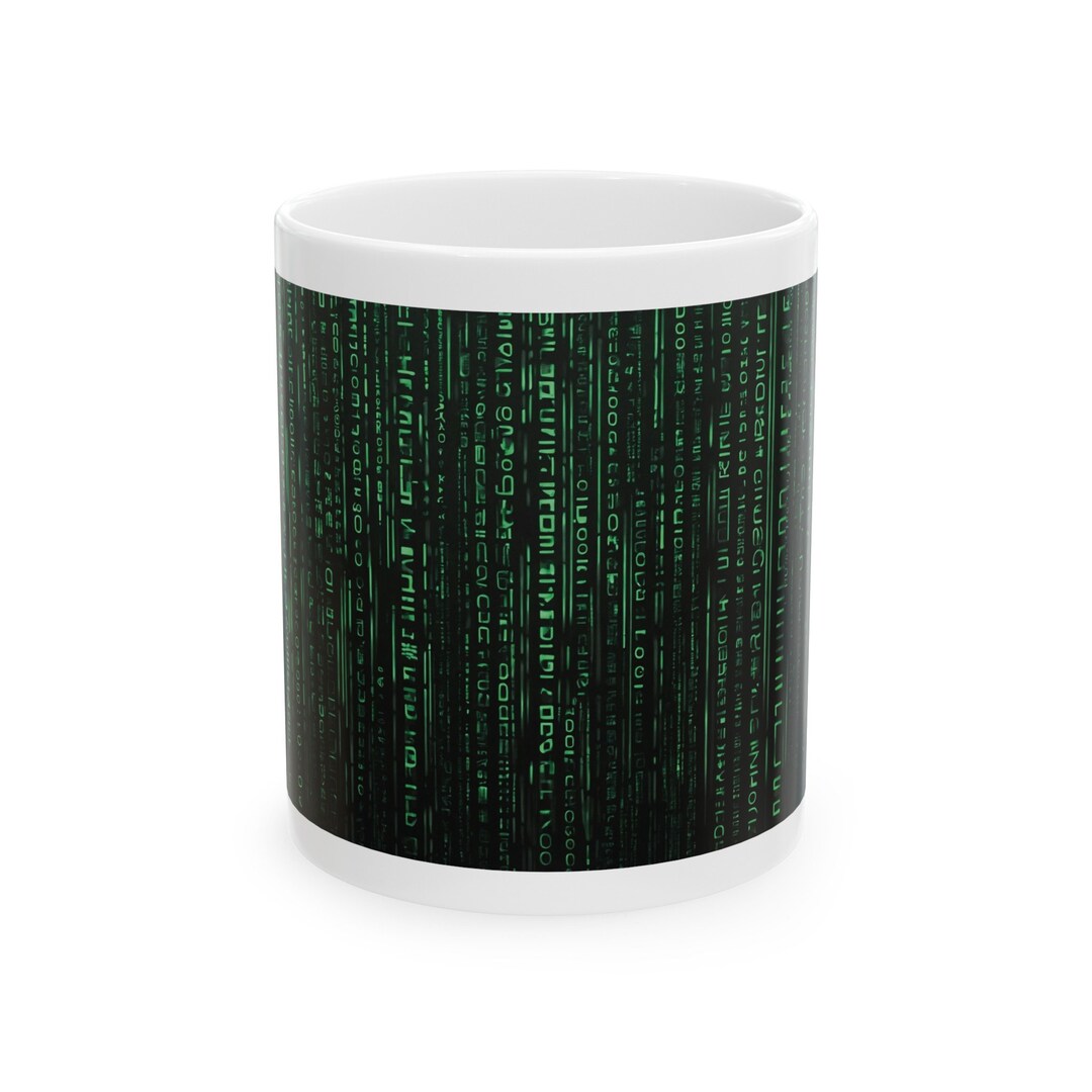 White Ceramic Mug With Matrix-inspired Digital Code Design Geeky Coffee ...