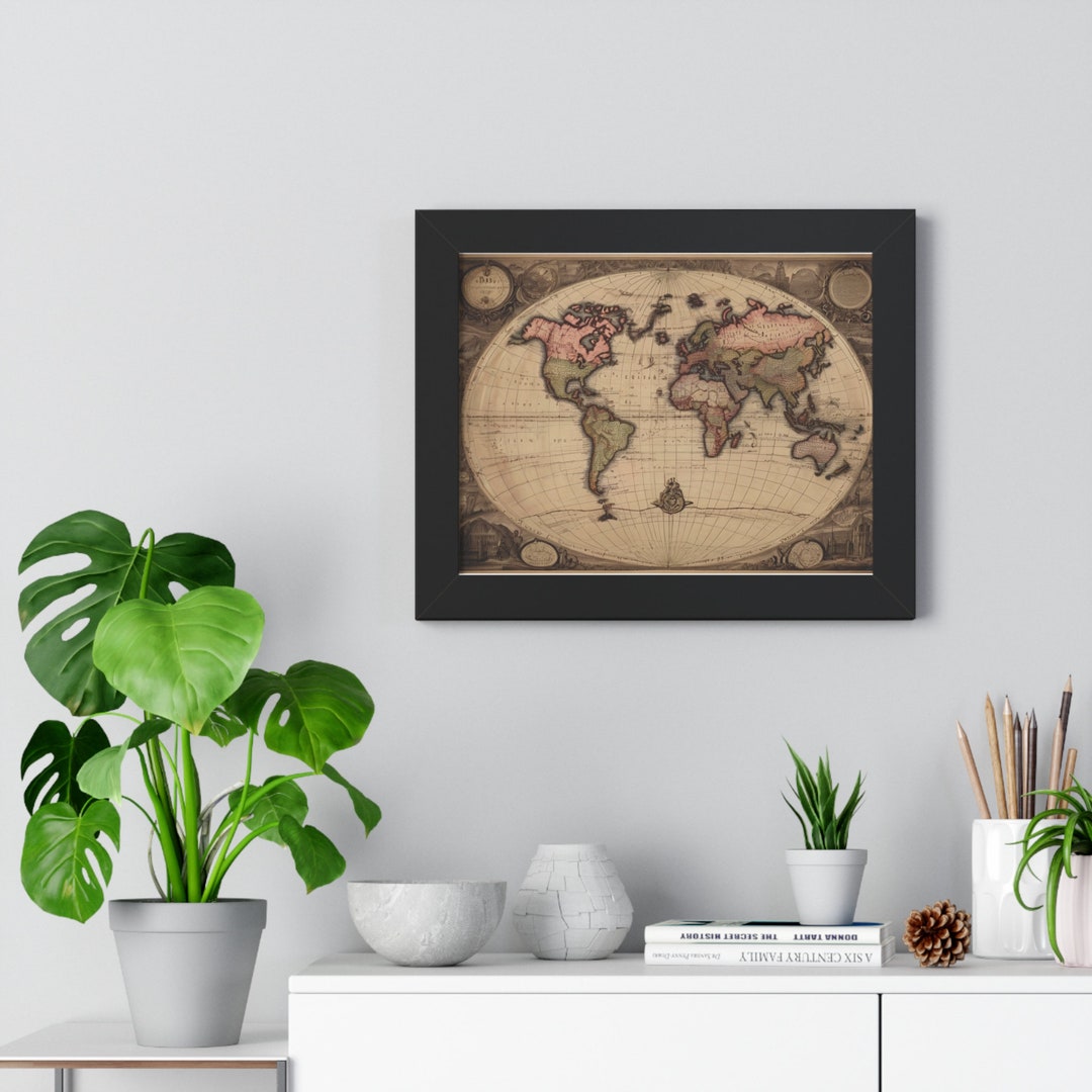 Vintage World Map Poster: Antique Framed Décor for Travelers and ...