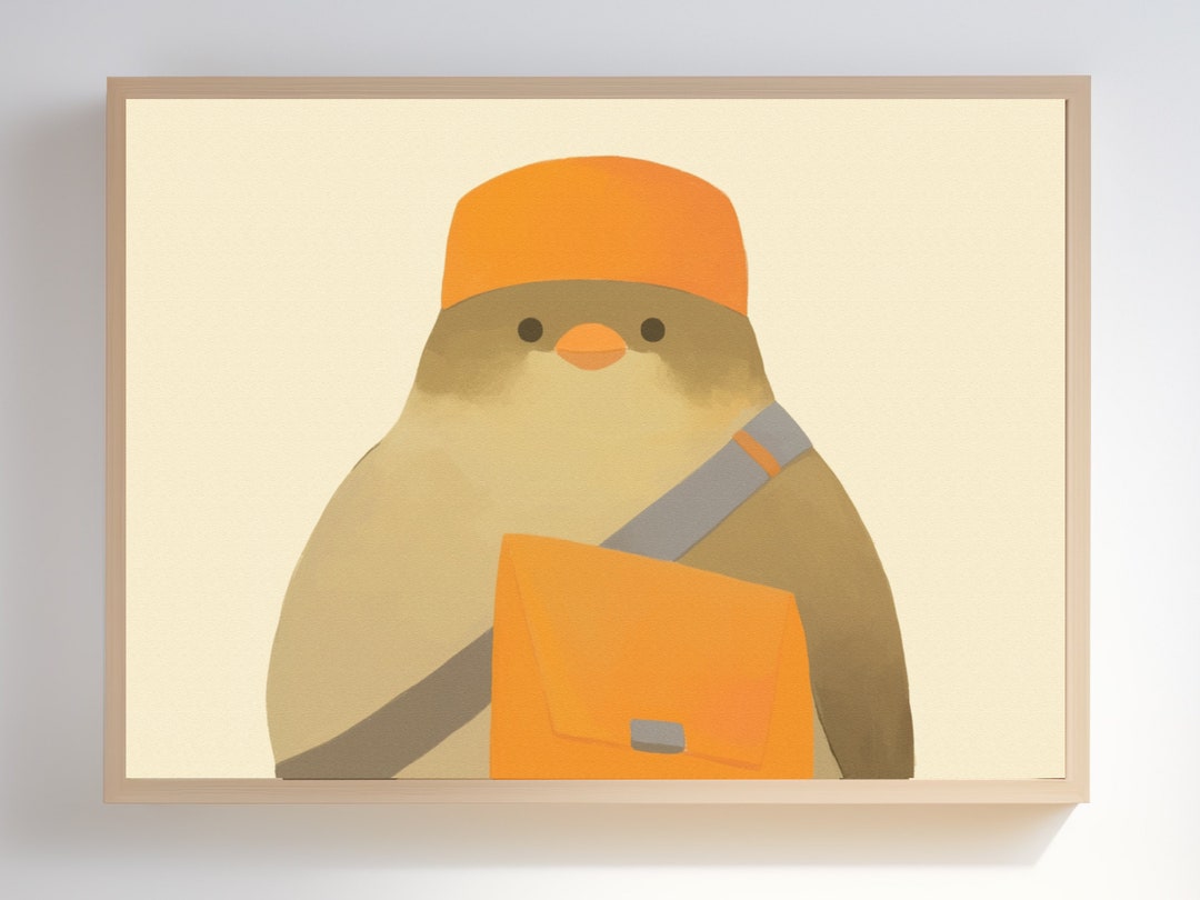 Adorable Postal Bird Cartoon, Printable, Digital Download, Wall Decor ...