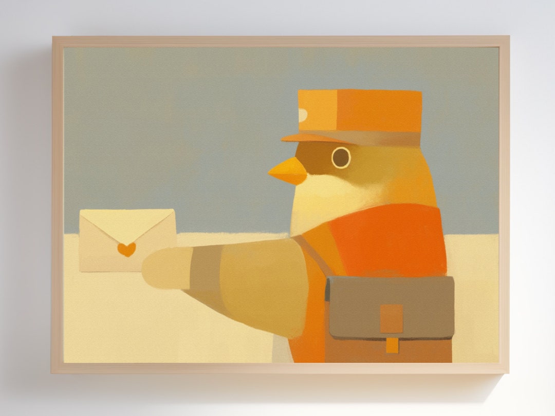 Adorable Postal Bird Cartoon, Printable, Digital Download, Wall Decor ...