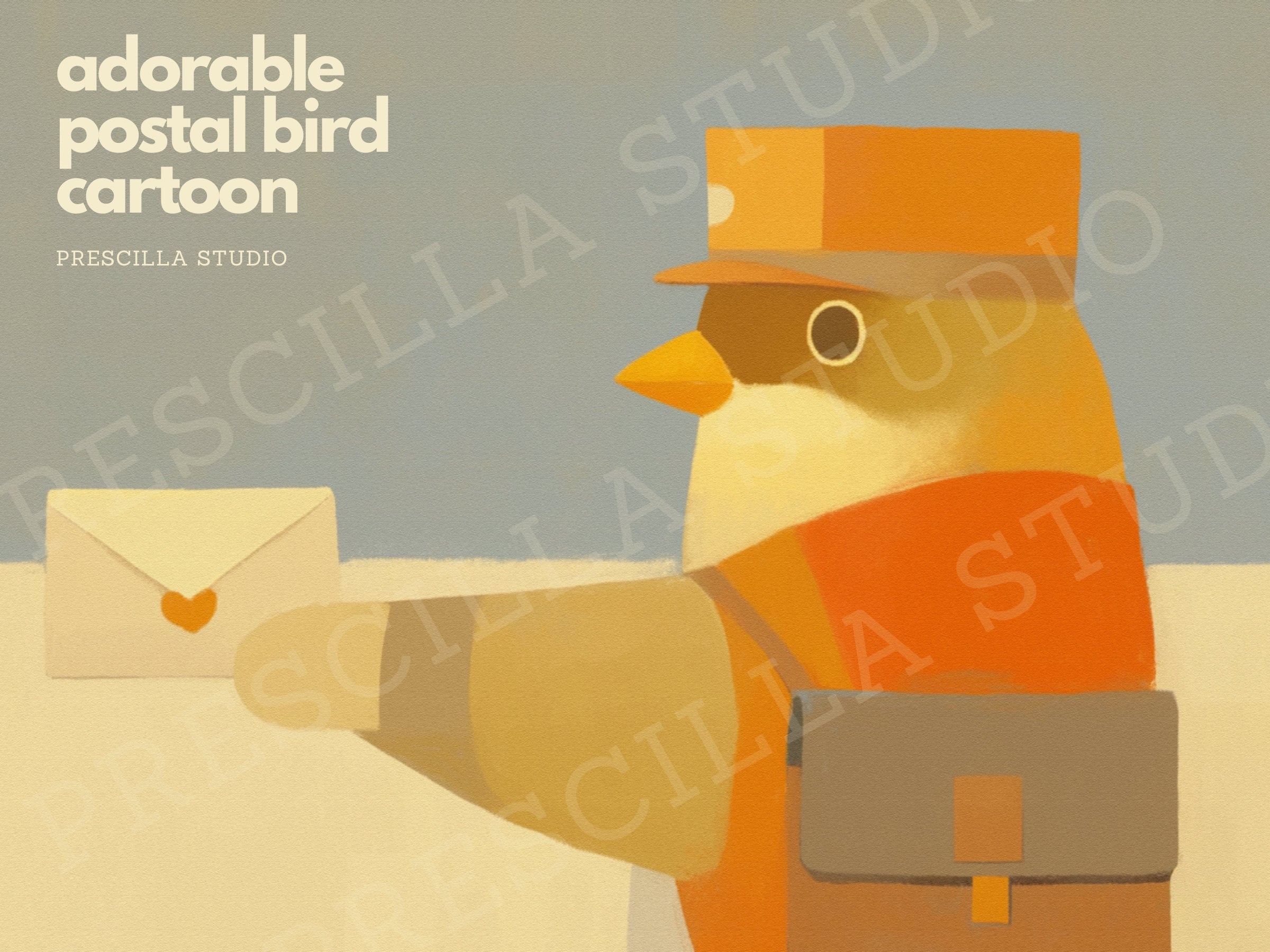 Adorable Postal Bird Cartoon, Printable, Digital Download, Wall Decor ...