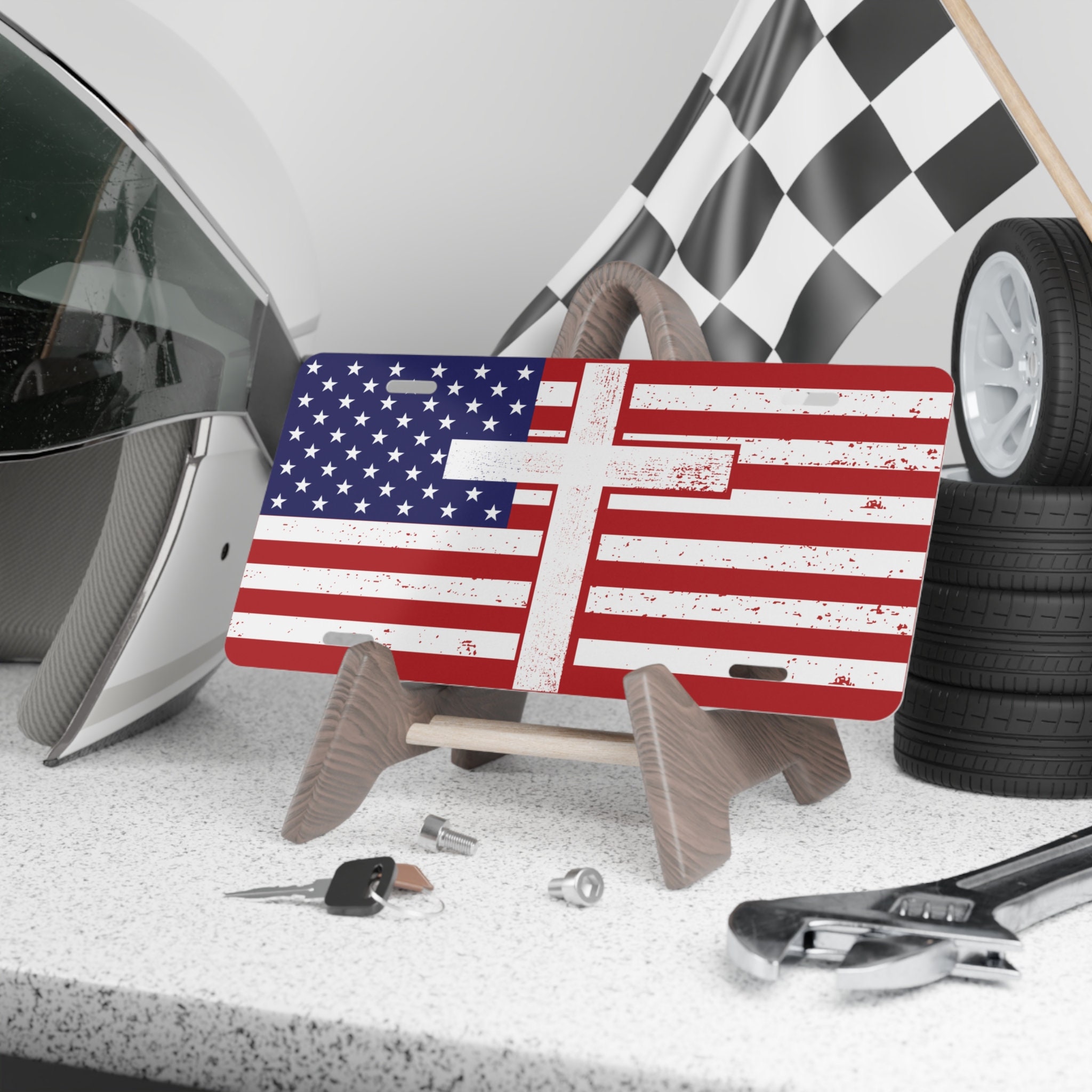 USA Flag Vanity Plate, Flag License Plate, Cross Vanity Plate ...