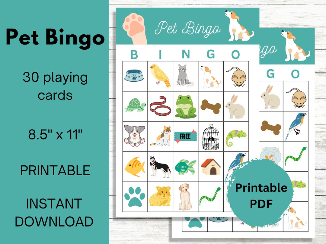Pet BINGO Game, Kids Party Game, Pet Birthday Party, Printable Birthday ...