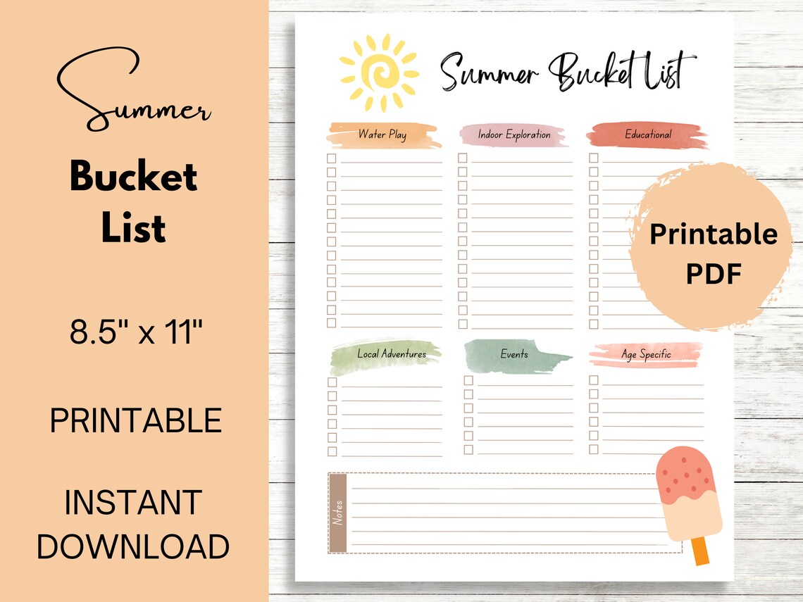 Summer Bucket List Printable | Blank Summer Family Checklist | Summer ...
