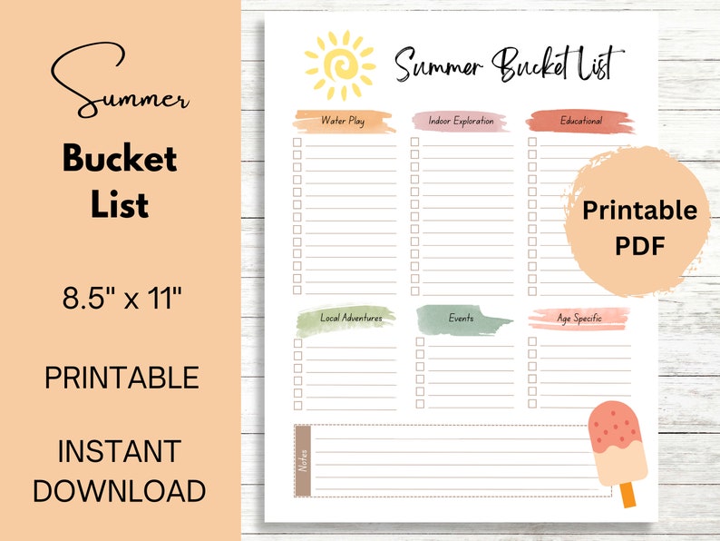 Summer Bucket List Printable | Blank Summer Family Checklist | Summer ...